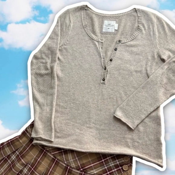 H&M | Sweaters | Hm Vintage Y2k Pointelle Elbow Patch Henley Sweater Bella Swan Elena Gilbert ...
